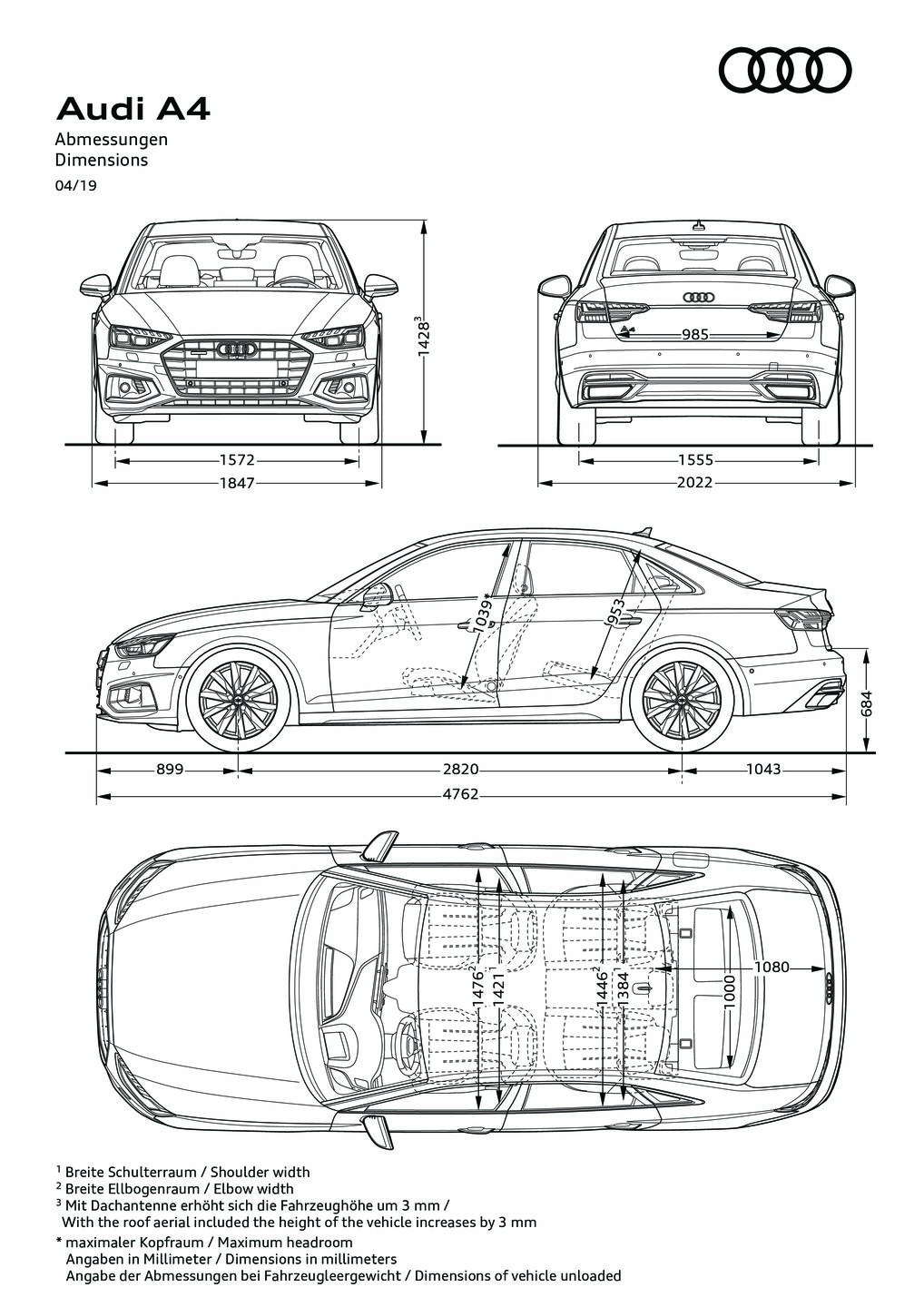 Wunderbar Audi A4 Abmessungen Ebenbild